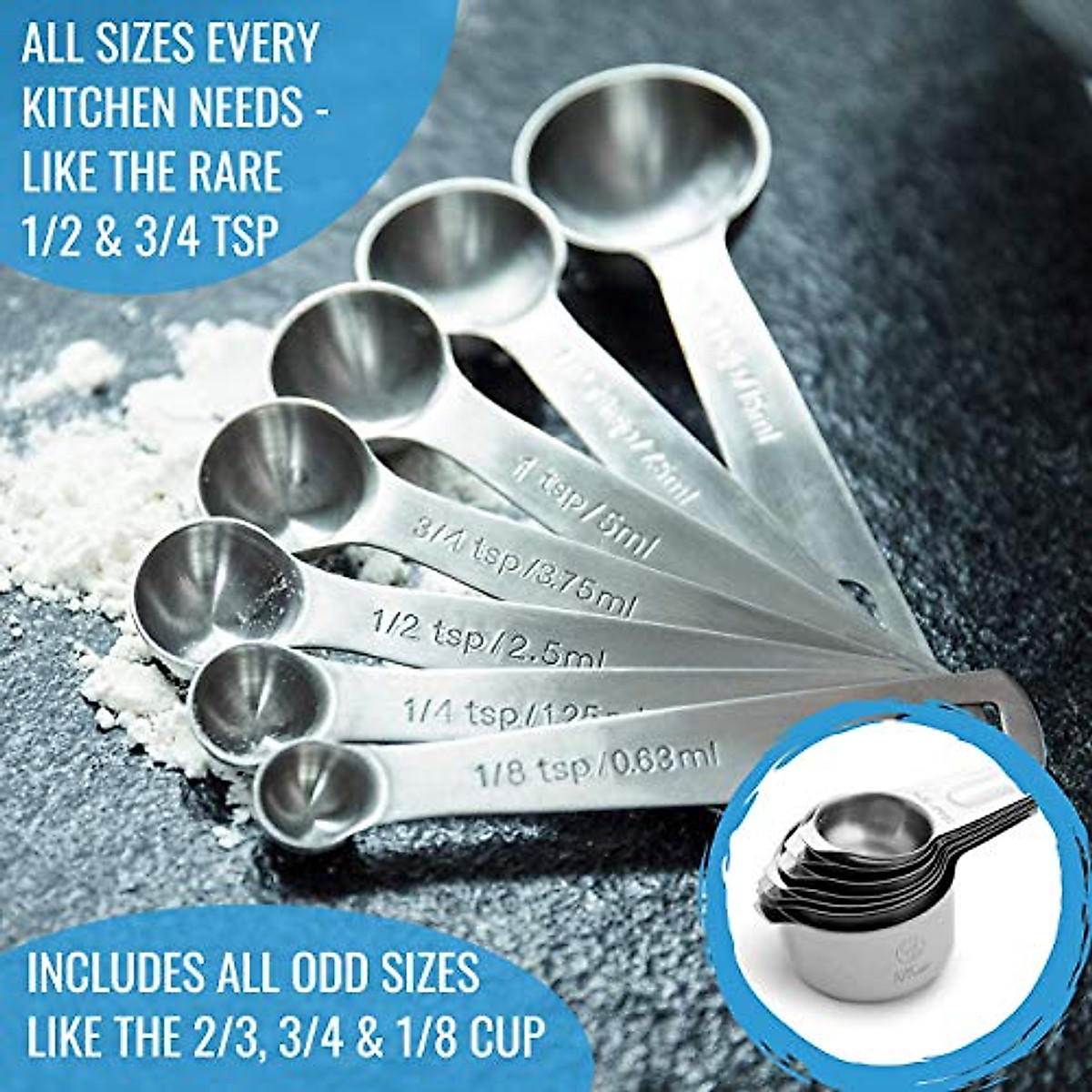 Stainless Steel Measuring Cups and Spoons Set of 16-7 Cup & 7 Spoon + Conversion Chart & Leveler - Kitchen Measuring Spoons and Cups - Dry Measure Cups Stainless Steel & Baking Metal Measuring Cups