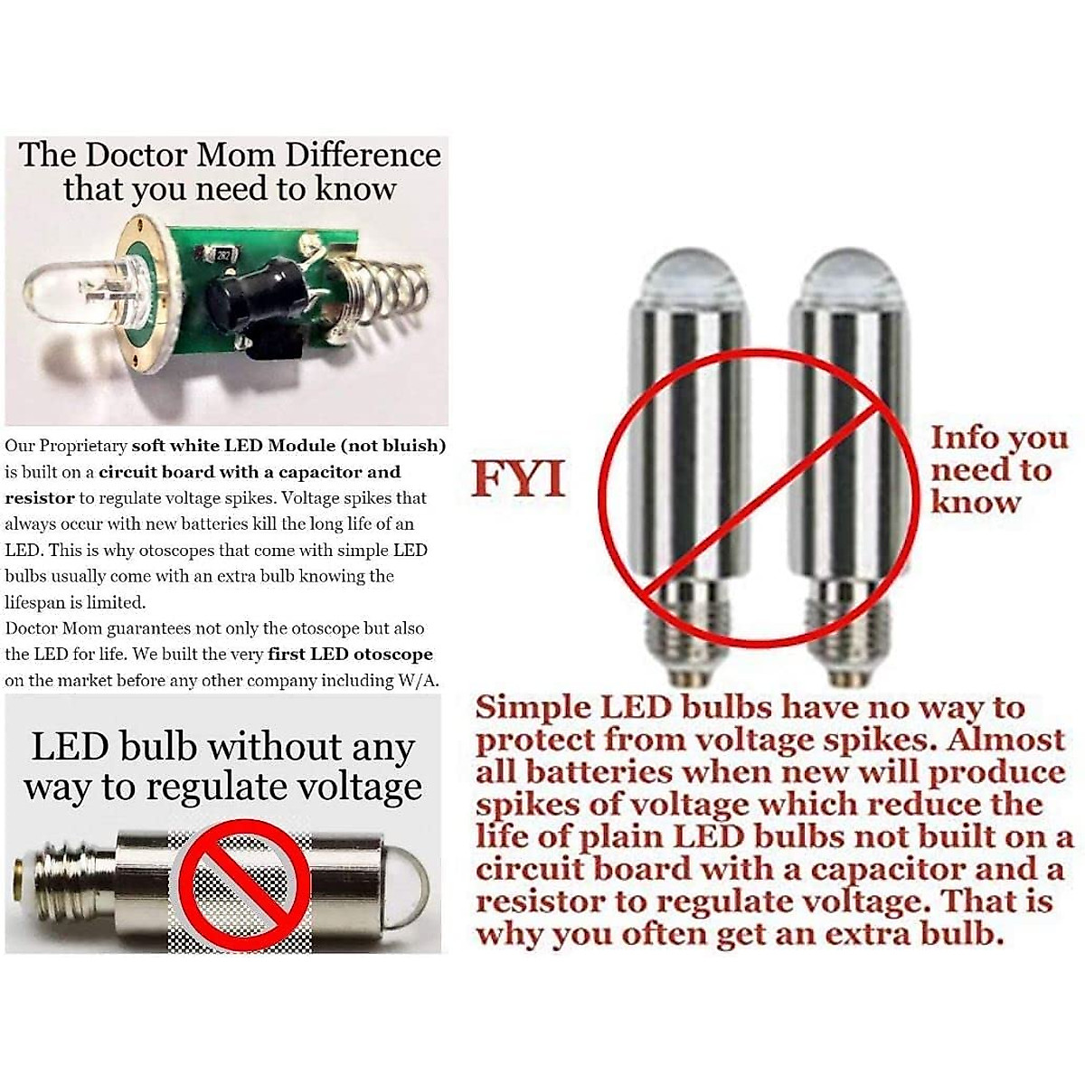 Third Generation Dr Mom Slimline Stainless LED Pocket Otoscope with Soft White Natural Hue Light Spectrum in Clamshell Packaging