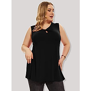 LARACE Plus Size Tank Tops for Womens Shirts Cut Out Trendy Clothes Loose Fit Tunics Twist Knot Sleeveless Blouses(Black 3X)