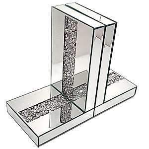 FYWDGLART Mirrored Decorative Bookends.Silver Crush Diamond Decorating Bookend.Skid-Resistant Design.Bookshelf Decor.9X6X5.1inches,Set of 2.