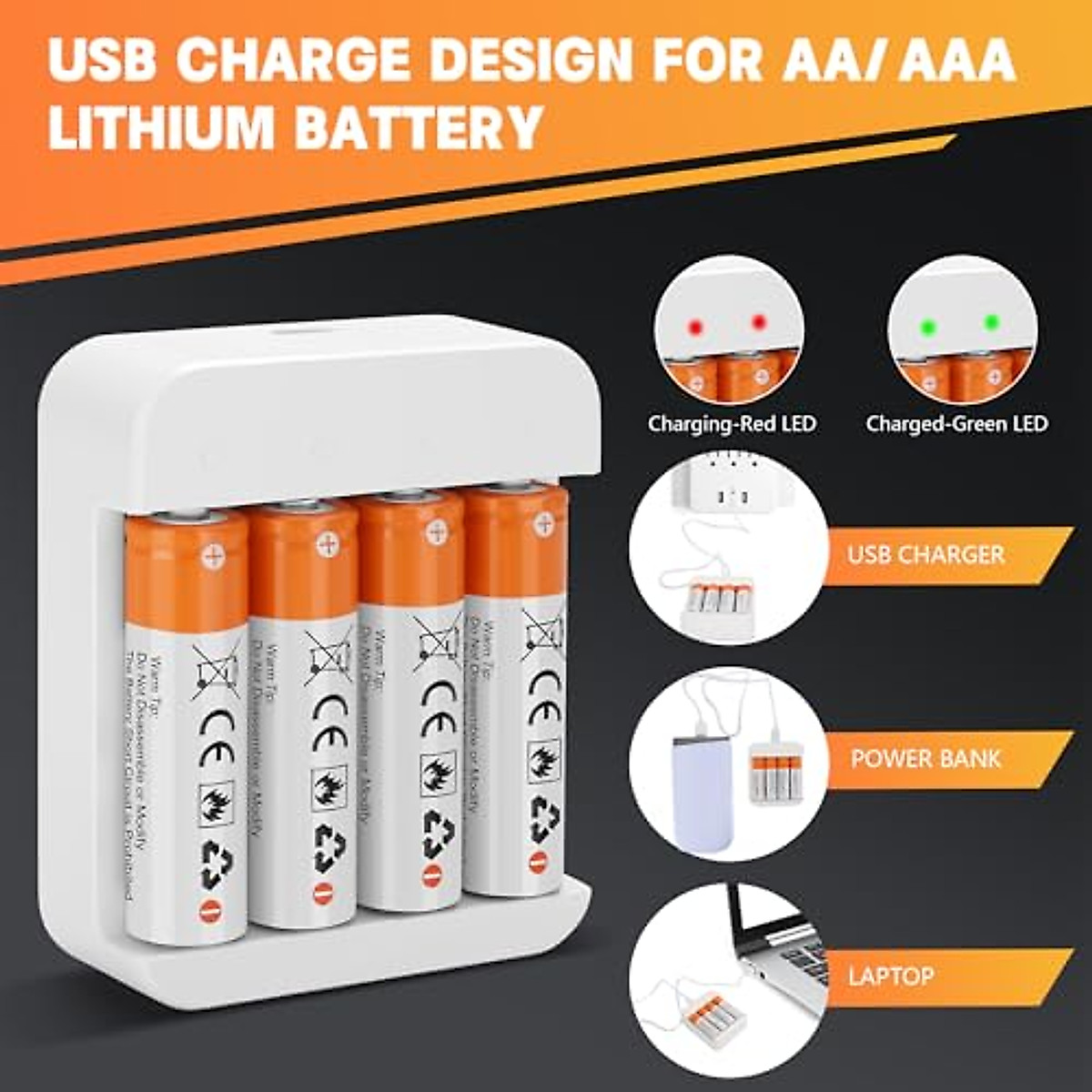 Fitinoch 10 Pack Rechargeable 1.5V AA Size Lithium Batteries for Blink Camera, Long-Lasting Double A Battery 2600mWh with 2H Fast Charger (4-Bay Independent Slot)