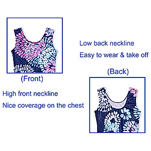 Domusgo Girls Gymnastics Leotards Shiny Round Flowers Blue One-Piece Kids Dance Sleeveless Tank (7/8 Years)