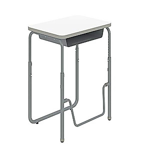 Safco Products AlphaBetter 2.0 Height – Adjustable Student Desk with Swinging Footrest Bar and Book Box, Sit to Stand, 29”-43” w, Dry Erase