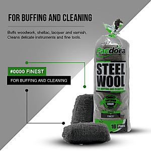 Pandora Steel Wool #0000 - Finest Grade, 16 Pads for Buffing and Cleaning - Quality Metal Strands - Ideal for Windows and Furniture
