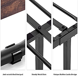 HOMFAMILIA LED King Size Metal Bed Frame with Wooden Headboard & Footboard, Heavy-Duty Metal Oval-Shaped Platform Bed Frame w/LED Lights & Under-Bed Storage, Noise Free, No Box Spring Needed, Brown