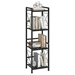 JSB 4 Tier Metal Bookshelf Bathroom Storage Standing Shelf Unit Kitchen Storage Organizer Display Rack Bookcases Shelves for Living Room, Bedroom, Office (Black, 4 Tier)