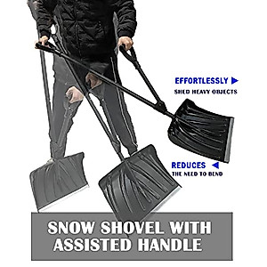 Snow Shovel for Driveway - 18-in Strain-Reducing Snow Shovel with Assisted Handle, Multifunction Emergency Snow Shovel, Lightweight Portable Sport Utility Shovel for Car Home Garage Garden (Black)