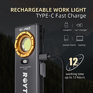 ROYTOA 1200 Lumens Rechargeable Work Light, Magnetic Work Lights LED Portable EDC Flashlight with Proximity Sensor for Car Repairing/Garage/Emergency/Camping