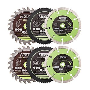 FACHLICH 4-1/2" Circular Saw Blades Set,6pcs HSS/TCT/Diamond Saw Blades for Cutting Wood Metal Plastic Tile 3/8 inch Arbor