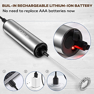 Milk Frother,Rechargeable 3 Speed Electric Coffee Foamer for Travel, Handheld Drink Mixer for Latte, Cappuccino, Coffee, Eggs, Hot Chocolate, Protein,Silver