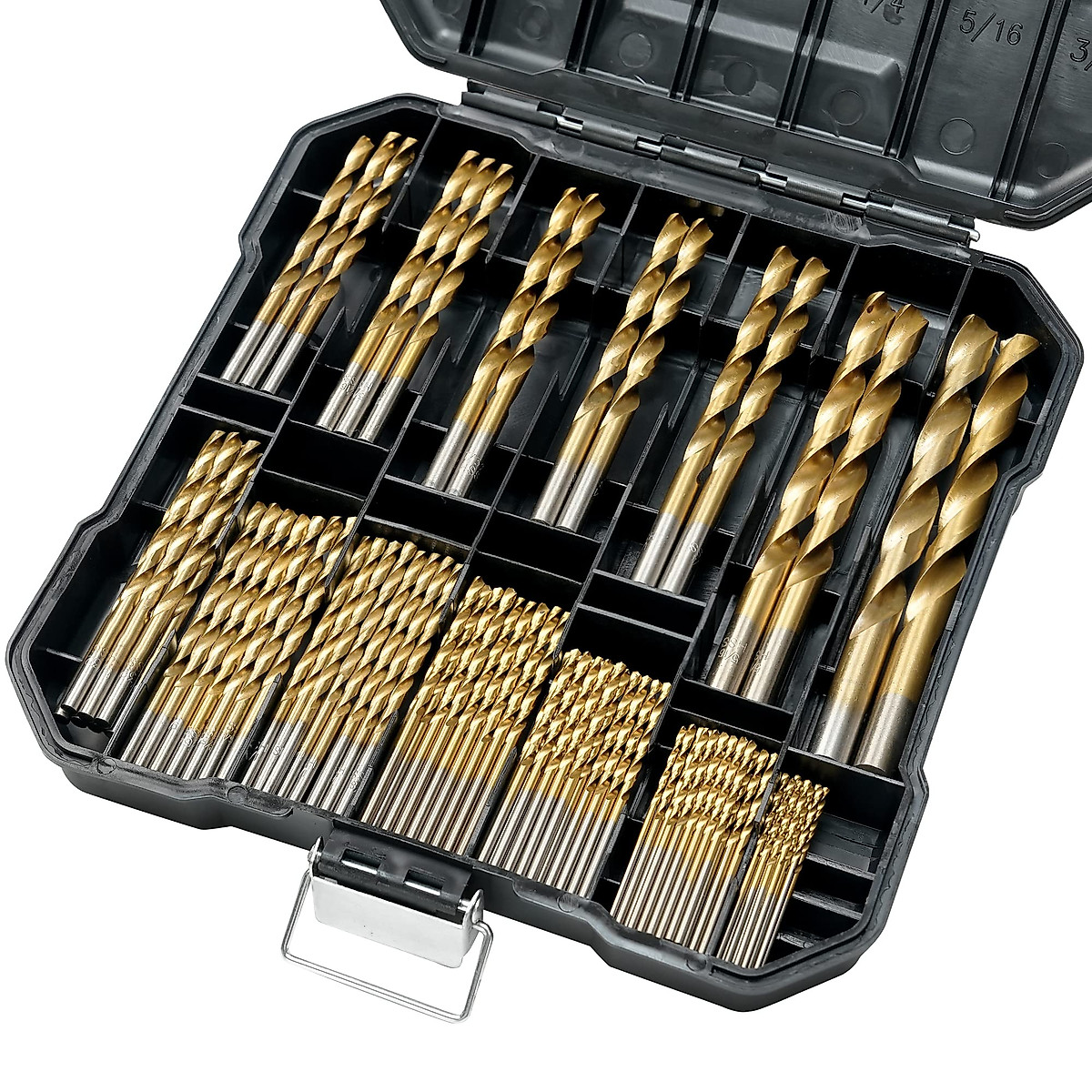 GMTOOLS 99 Pcs Drill Bit Set, 135° Tip Titanium Coated High Speed Steel, Twist Drill Bit Kit for Iron, Aluminum Alloy, Copper, Wood, Plastic, with Hard Storage 1/16"-3/8"