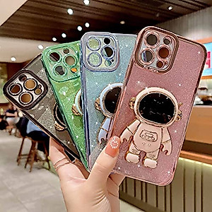 MGQILING Compatible for iPhone 12 Pro Max 6.7 Inch Bling Plating Astronaut Hidden Stand Case, Cute 6D Stand Glitter Phone Case for Women Girls Soft TPU Shockproof Back Cover - Pink
