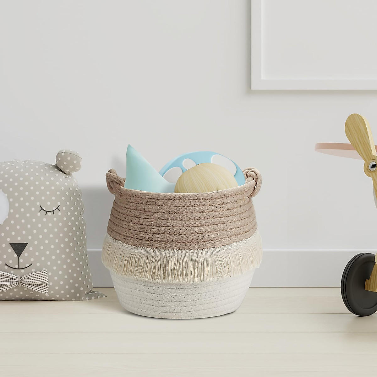 Followarm Rope Basket for Organizing 9"x7" Woven Baby Laundry Basket Nursery Toy Basket Baby Shower Basket for Gifts Empty Boho Basket for Decor Living Room Bedroom Shelves