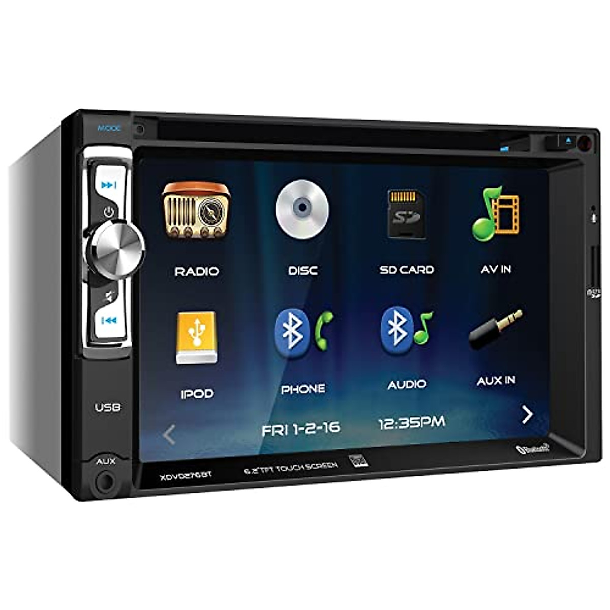 Dual Electronics XDVD276BT 6.2" LCD Touch Screen Double Din Car Stereo, Black, One Size