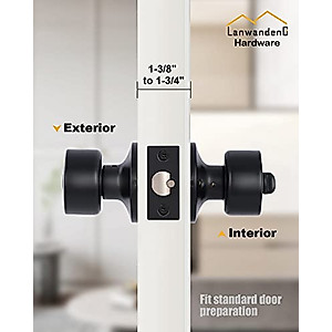 Lanwandeng Keyed Alike Entry Door Knob with Lock, Interior and Exterior Door Lock, Matte Black Door knobs with Lock for Bedroom/Bathrooom