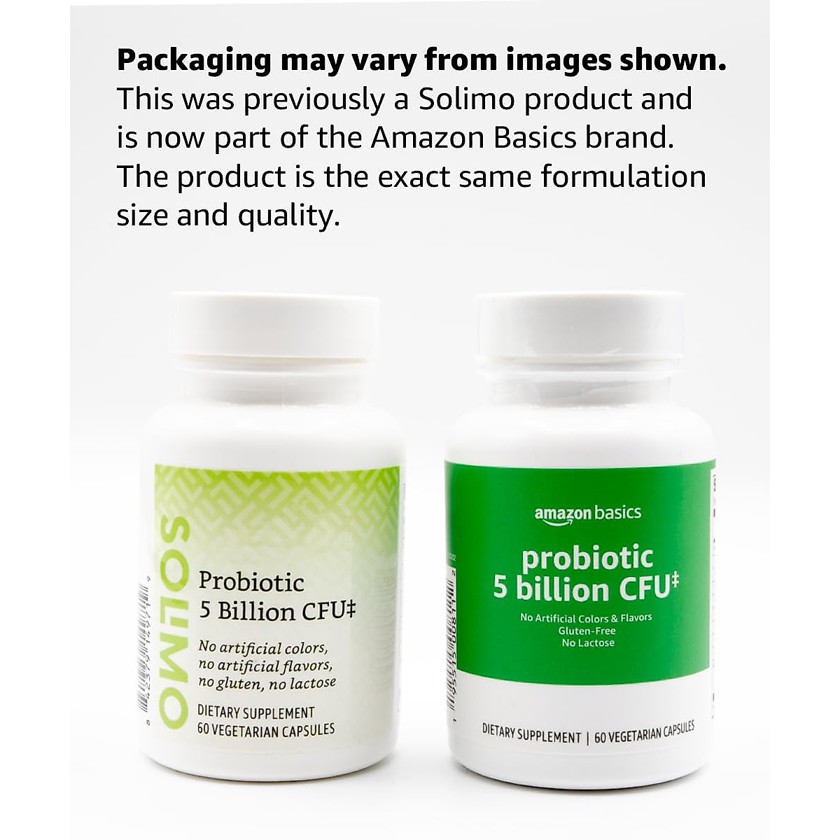Amazon Basics Probiotic 5 Billion CFU, 8 Probiotic strains with 60 mg Prebiotic Blend, 60 Count Vegetarian Capsules, 2 Month Supply, Supports Healthy Digestion (Previously Solimo)