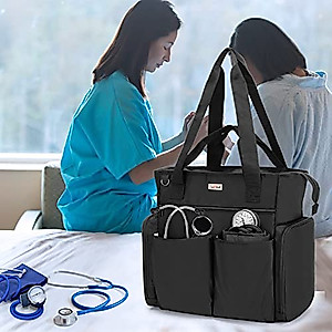 LoDrid Nurse Bag with Bottom Padded Pad, Nurse Bags for Nurses, Medical Work Bag with 15.6” Laptop Storage Layer, Home Visiting Nurse Bag for RN, PA, LPN, EMT, CNA, Black, Bag Only