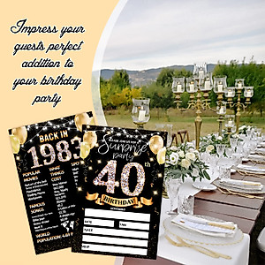 40th Birthday Party Invitation Card - Black Gold Invites with Back In 1983 Poster Printing On The Back Double-Sided Fill-in Invites - 20 Cards with Envelopes for Party Favors - sr-13