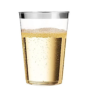 Munfix 100 Silver Plastic Cups 10 Oz Clear Plastic Cups Tumblers Silver Rimmed Cups Fancy Disposable Wedding Cups Elegant Party Cups with Silver Rim
