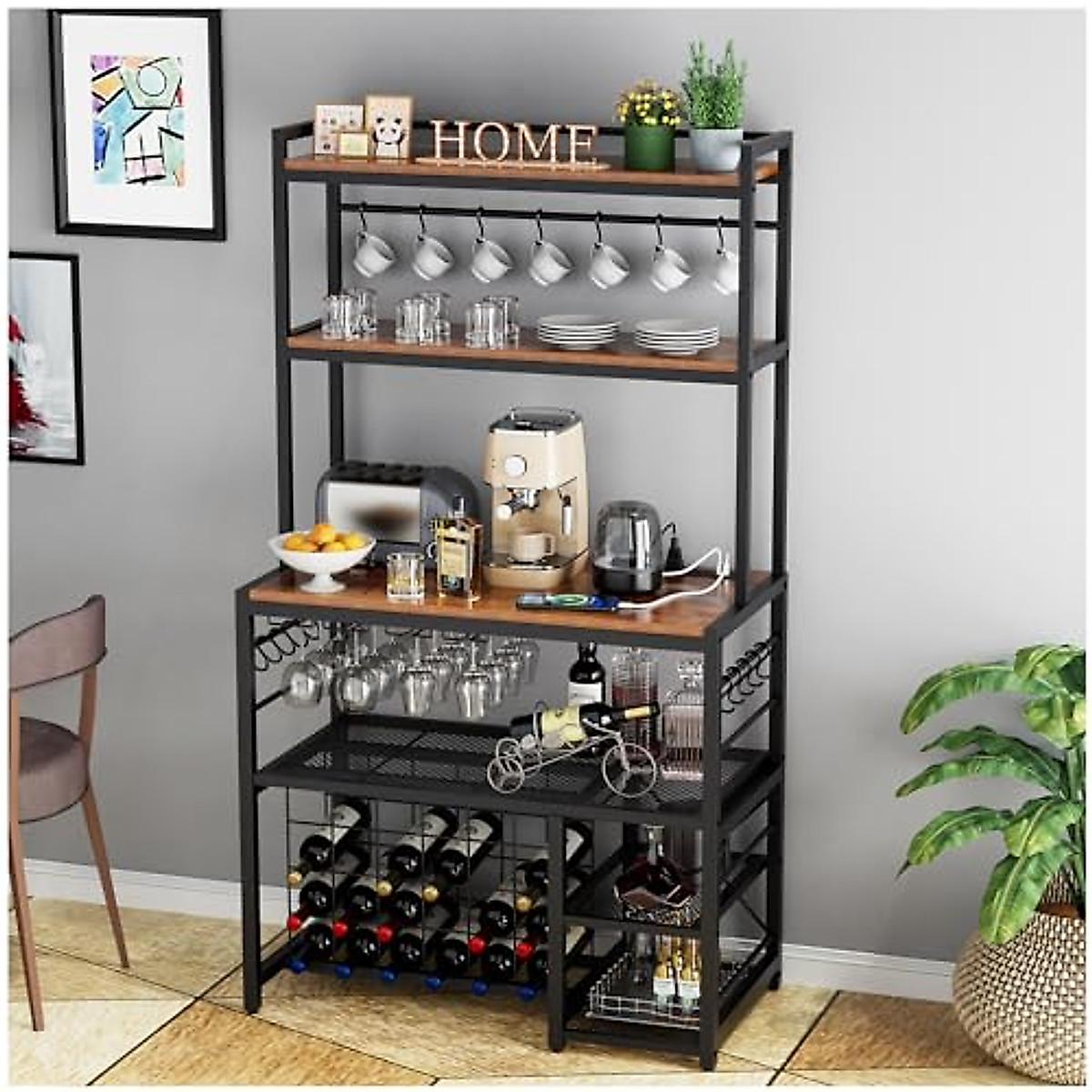yacchi home Buffet Cabinet with Storage Double-Layer Design,47" Large Sideboard Cabinet with 3 Drawers and Movable Laminate, Durable Wood Coffee Bar Cabinet for Kitchen Dining Room (Black)