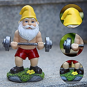 Mrsivrop Funny Workout Garden Gnomes Statues 6.2 Inches Outdoor Funny Weightlifting Gnomes Decorations for Yard, Lawn, Patio, Indoor Gnome Figurine for Home Tabletop