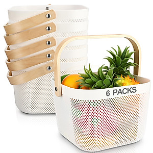 Roshtia 6 Pcs Plastic Mesh Storage Basket with Handle 9.8 x 10.2 x 7.1 Inch Garden Harvest Storage Basket Multi Functional Hanging Organizer for Kitchen Bathroom Picnic Cabinet Home(White)