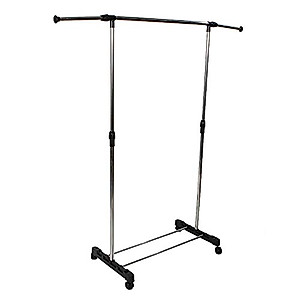 Simply-Me Clothes Garment Rack Rolling Portable Hanging Rack,Adjustable Extendable Hanger Rail Collapsible Clothing Rack Shelf with Lockable Wheel,Silver