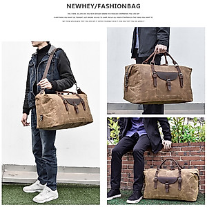 Oversized Travel Duffel Bag Waterproof Canvas Genuine Leather Weekend bag Weekender Overnight Carryon Hand Bag Brown