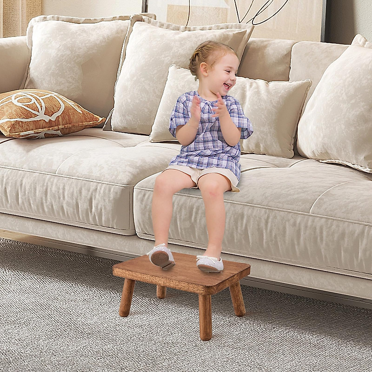 JUJIAFU Wooden Step Stool Anti-Slip Step Stools for Adults Heavy Duty Stepping Stool Kitchen Step Stool for Adults One Step Stool for Office, Bedroom, Garden, Bathroom (6.3" High)