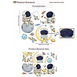 Astronaut Wall Stickers for Boys Bedroom, DILIBRA Cartoon Spaceman Outer Planet Creative DIY Art Vinyl Removable Wall Decal, Star Spaceship UFO Glaxy Wallpaper Decor for Kid’s Room Nursery