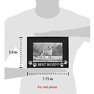 Isaac Jacobs 4” x 6” Resin Sentiments Dog Best Buddy Picture Frame, Horizontal Keepsake Photo Frame with Easel and Hanging Tabs for Tabletop, Desktop & Wall Display, (Black)