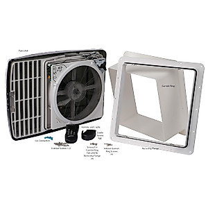 MAXXAIR Maxxfan Deluxe Vent, Fan and Vent Cover All in One - Powerful 10-Speed Reversible Fan with Thermostat, Built-in Rain Cover, Remote Control, Intake & Exhaust Fan, Smoke (00-07500K)