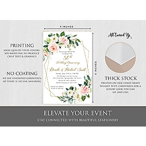 All Ewired Up Anniversary Invitations and Envelopes, Blush Pale Pink Floral Invites with Greenery, Elegant and Modern Bridal Shower Invites, 50th 25th 60th Personalized