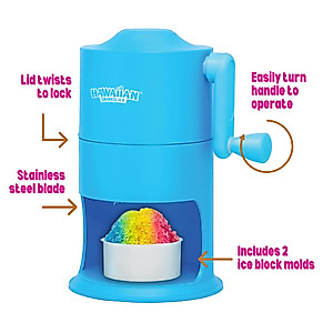 Hawaiian Shaved Ice Mini Snow Cone Machine - Portable Countertop Ice Shaver with No Slip Base - No Electricity Needed - Ice Cup Included - Lightweight - Stainless Steel Blade