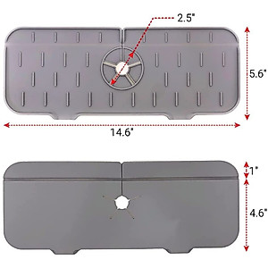 Lugulgu Silicone Sink Faucet Mat for Kitchen Sink Splash Guard, Bathroom Faucet Water Catcher Mat, Sink Draining Pad Black,Grey,Orange 37x14x0.8cm Lugulgu-11 Lugulgu-11