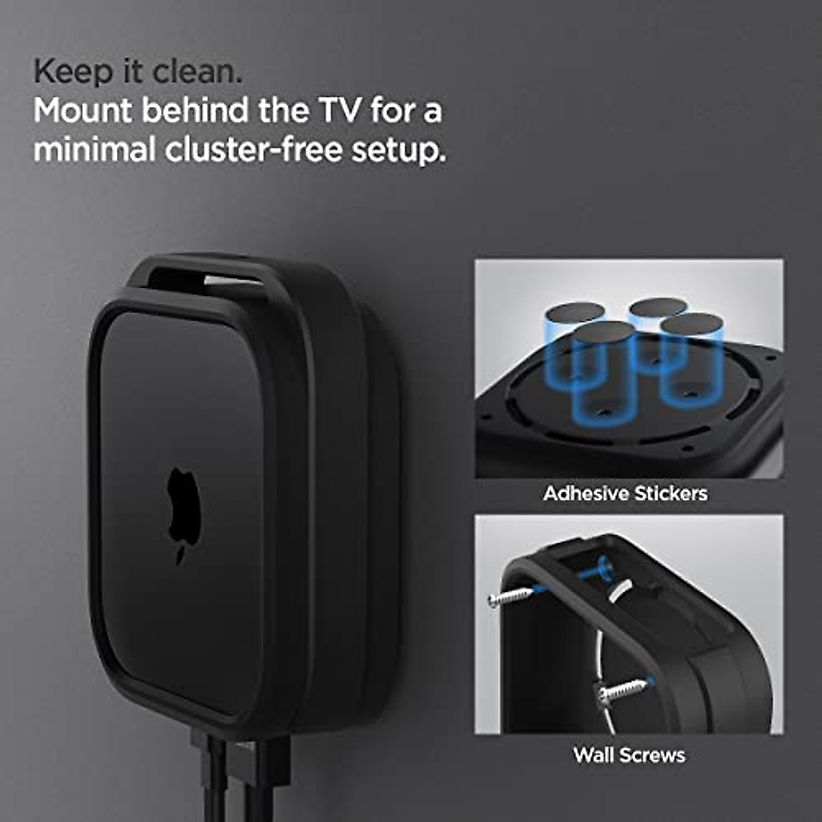 Spigen Silicone Fit Designed for Apple TV 4K 3rd Generation (2022) Model Overheating Prevention Wall and Television Mount - Black