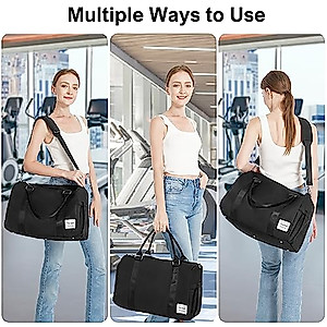 Hanples Gym Bag, Waterproof Travel Bag, Weekender Overnight Bag for Men Women, Large Travel Duffle Bag with Shoe Compartment & Wet Pocket, Sport Tote Bags for Swimming, Yoga, Travel, Gym