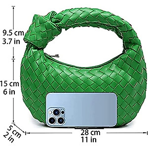 HDHTB Woven Handbag for Women Soft PU Leather Knoted Woven Shoulder Bag Fashion Designer Ladies Hobo Bag (green)