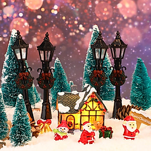 43 Pieces Christmas Village Sets Miniature Ornaments Resin Miniature Garden Dollhouse Mini Street Light Models Small Pine Tree with Wooden Bases Tabletop Xmas Ornaments Resin Snowman Santa Figurines