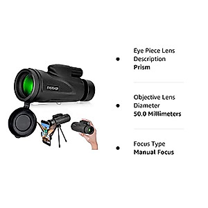 Monocular Telescope with Low Night Vision for Adults Kids,12X50 High Power Mini Zoom Monoculars with Smartphone/iPhone Adapter Tripod,Gifts for Bird Watching Hunting Camping Traveling Star Sports
