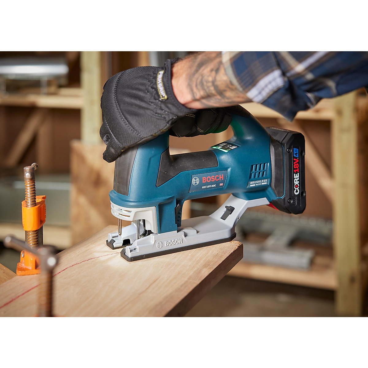 Bosch GST18V-60CN-RT 18V Brushless Lithium-Ion Cordless Connected Top-Handle Jig Saw (Tool Only) (Renewed)
