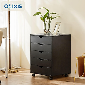 OLIXIS Chest Wood File Cabinet Rolling Organization Storage Dresser with Wheels for Home Office