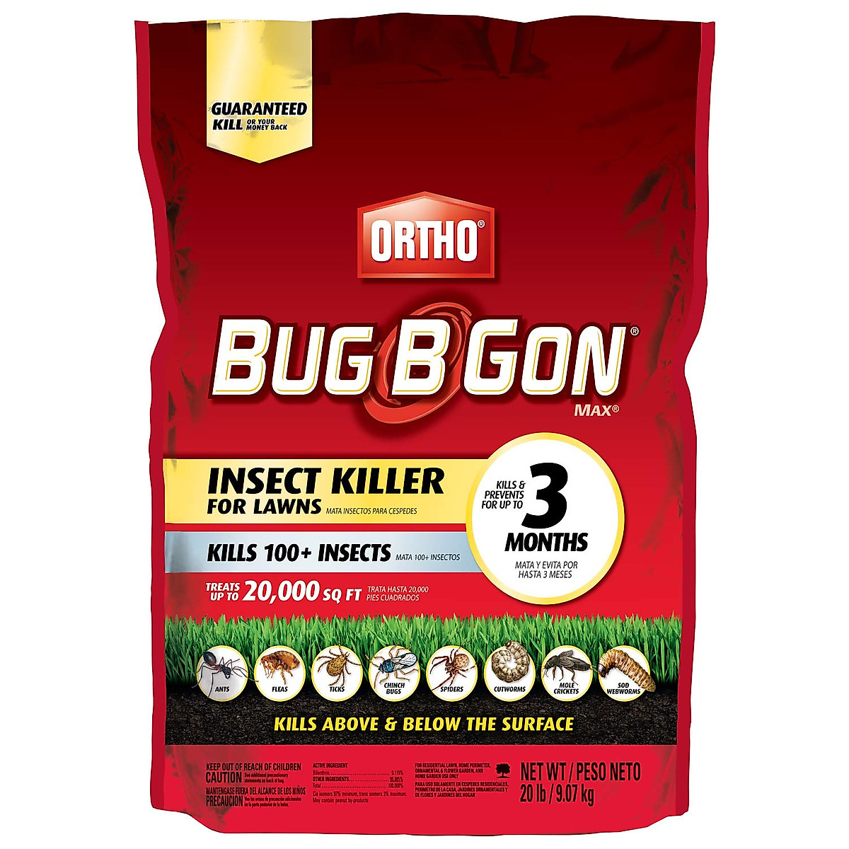 Ortho Bug B Gon Insect Killer for Lawns3. - Kills Ants, Fleas, Ticks, Chinch Bugs, Mole Crickets and Cutworms - Use on Lawns, Ornamentals and Home Perimeter, 20 LB