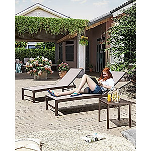 Crestlive Products Patio Chaise Lounge Set, 2PCS Outdoor Aluminum Lounge Chairs with 1PC Side Table, Adjustable Five-Position Recliner for Beach Pool Sunbathing Lawn, Yard (Beige)