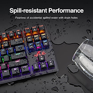Rii RK908 Mechanical Gaming Keyboard RGB LED Rainbow Backlit Wired Compact Keyboard with Blue Switches 87 Keys for Windows PC Gaming