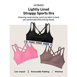 Victoria's Secret Pink Ultimate Strappy Sports Bra, Low Impact Bras for Women, Multi White, (S)