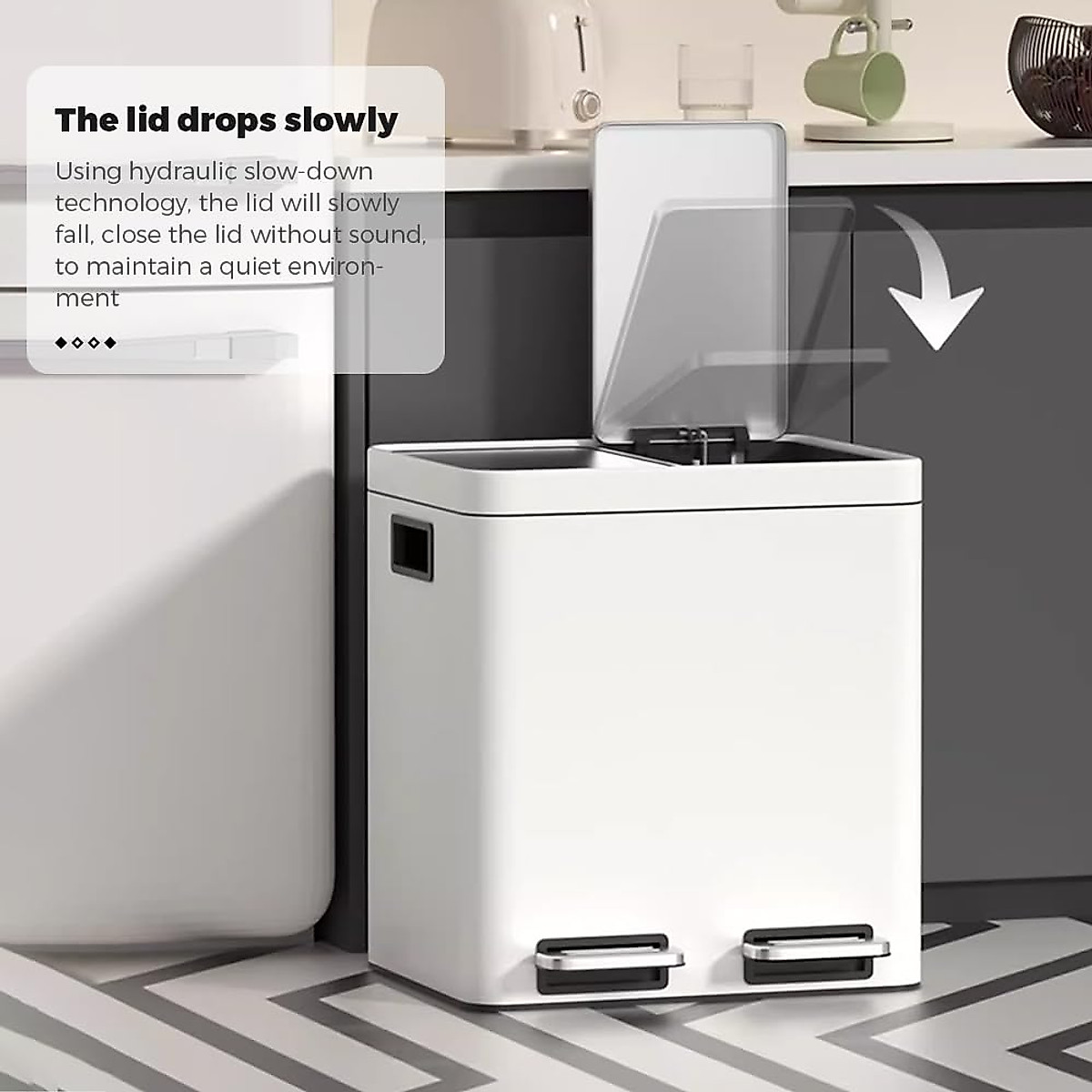 LEASYLIFE 5.28 Gallon Stainless Steel Metal Dual Stream Step-On Trash,2 Compartments, Recycle Bins for Kitchen,Trash and Recycle Bin Combo for Kitchen (20L)