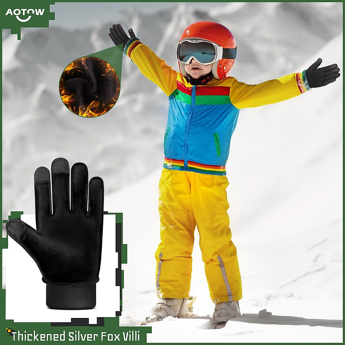 Kids Winter Warm Sports Gloves - Cold Weather Thermal Snow Bike Touch Screen Children Mittens Boys Girls