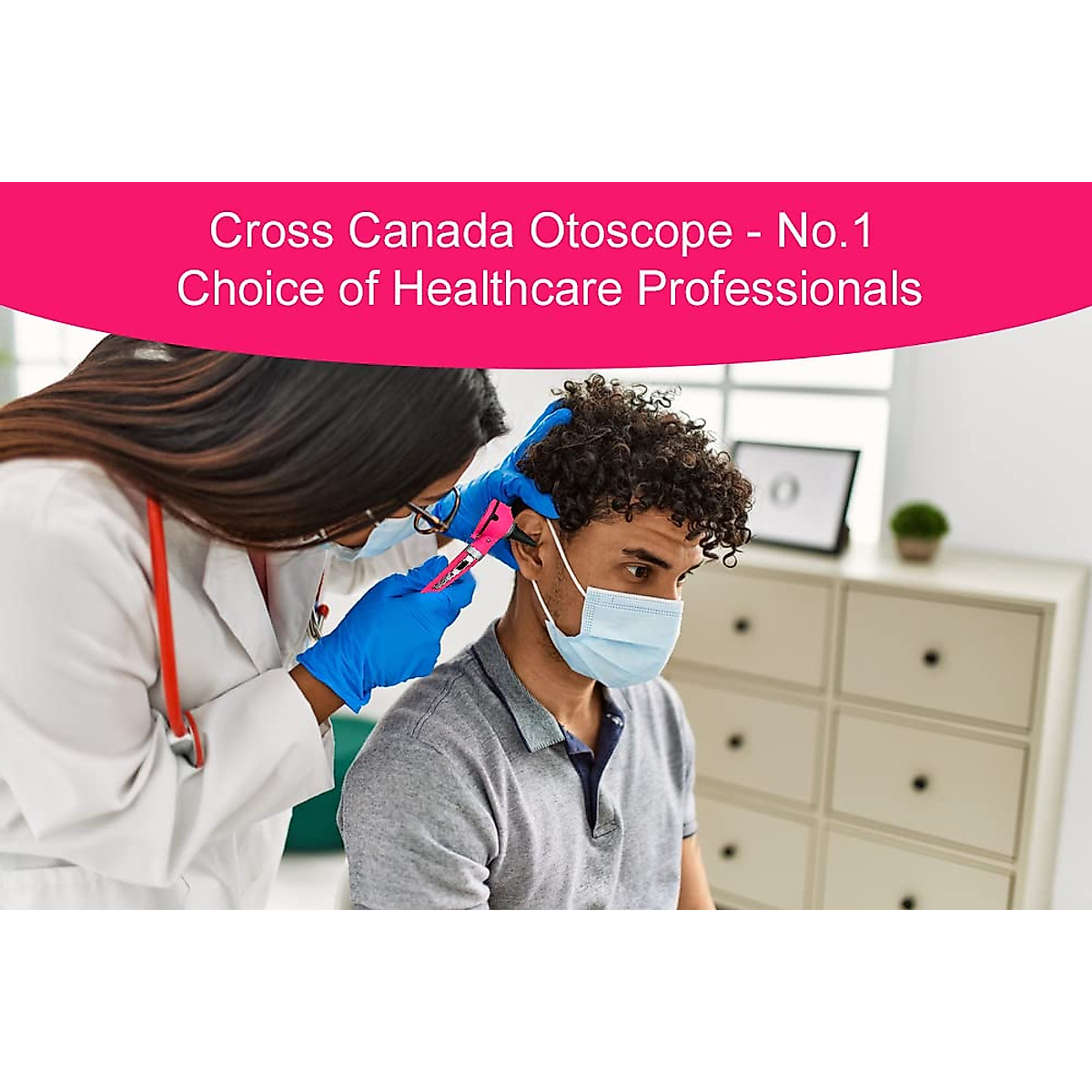 Cross Canada 11-080 Physician Fiber Optic LED Pocket Otoscope Diagnostic Set - Pink