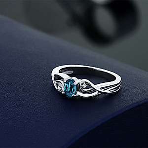 Gem Stone King 925 Sterling Silver London Blue Topaz and White Lab Grown Diamond Ring For Women (0.51 Ct Oval, Gemstone Birthstone, Available in size 5, 6, 7, 8, 9)